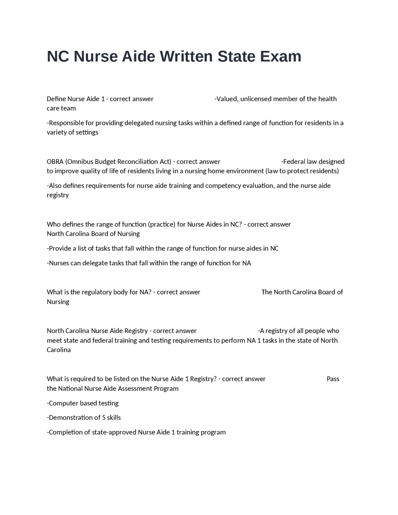 NC Nurse Aide Written State Exam: Key Concepts and Definitions | Exams ...