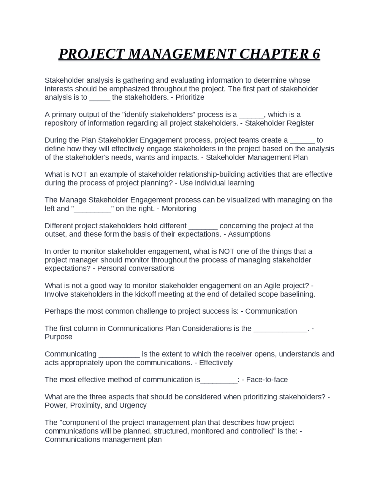 PROJECT MANAGEMENT CHAPTER 6 | Exams Advanced Education | Docsity