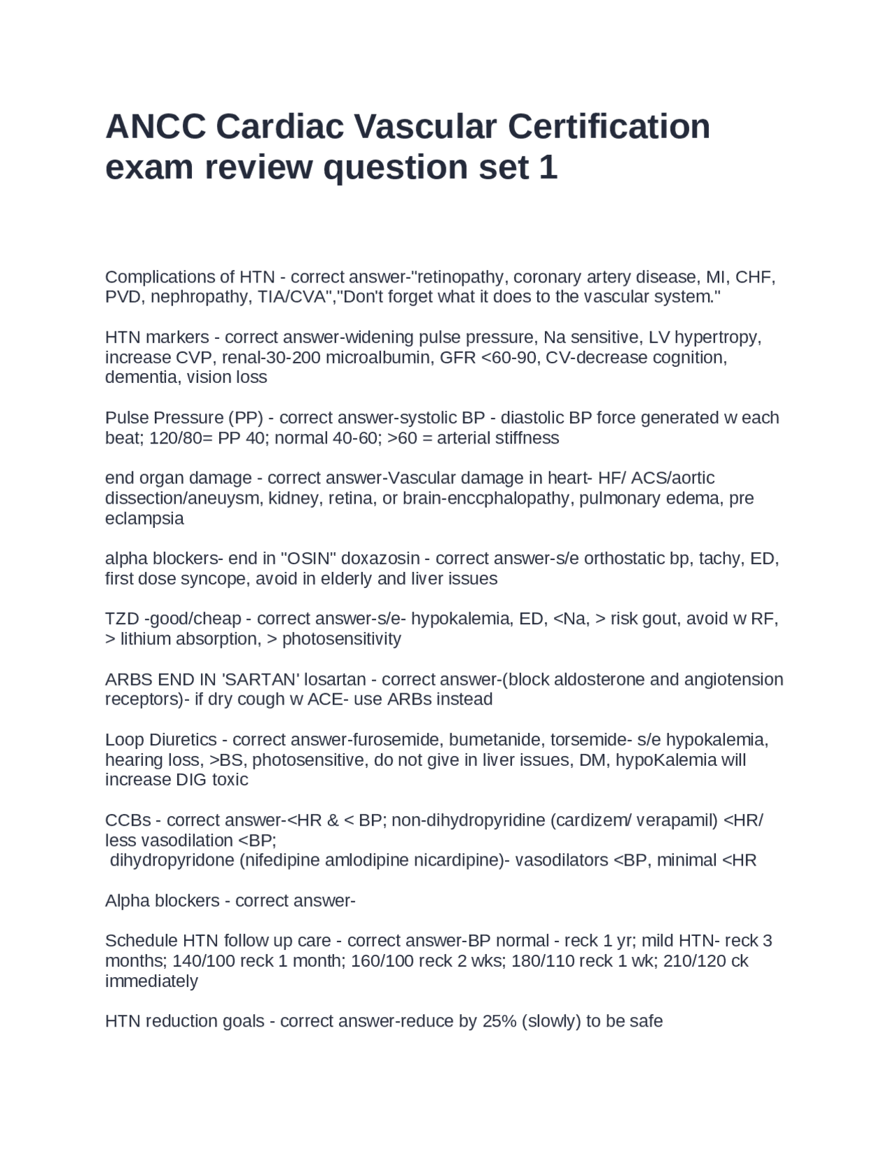 ANCC Cardiac Vascular Certification exam review question set 1 | Exams ...