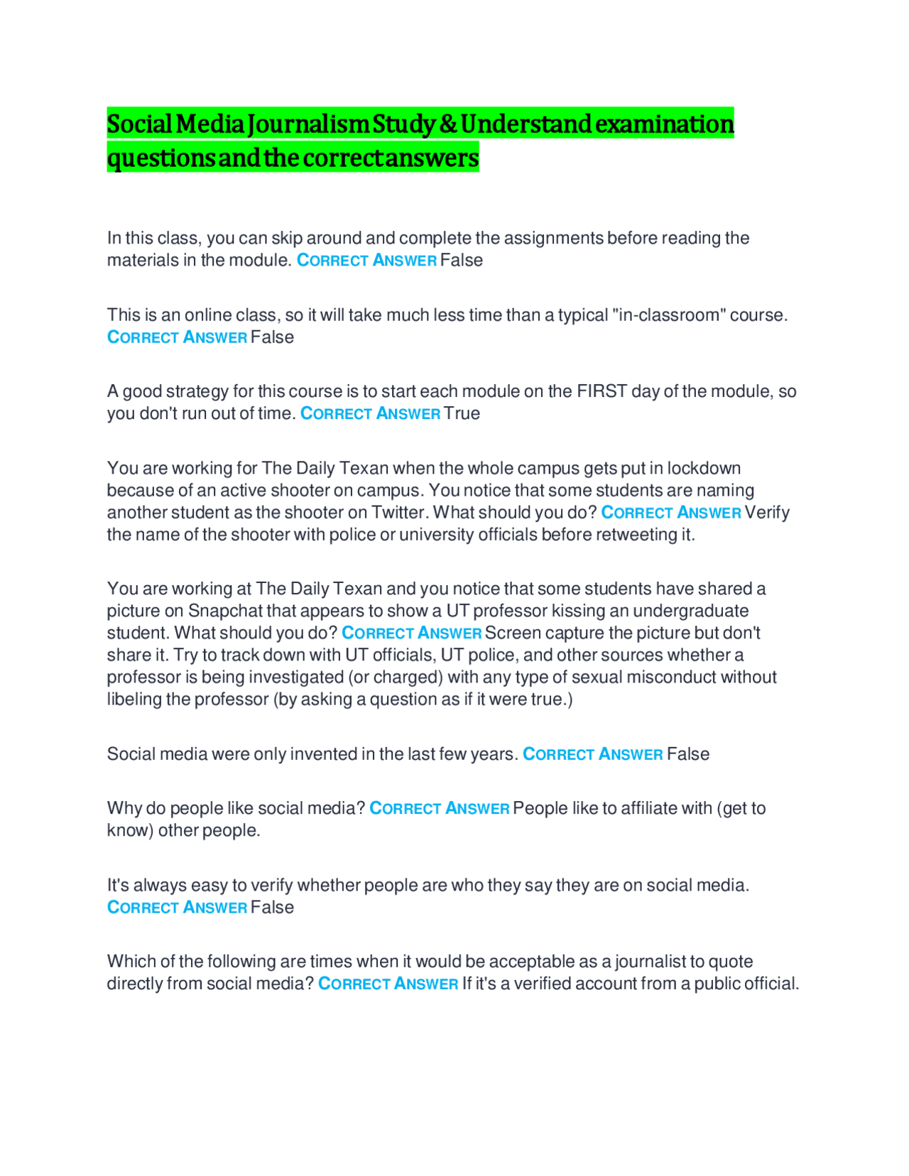 Social Media Journalism Study & Understand examination questions and ...