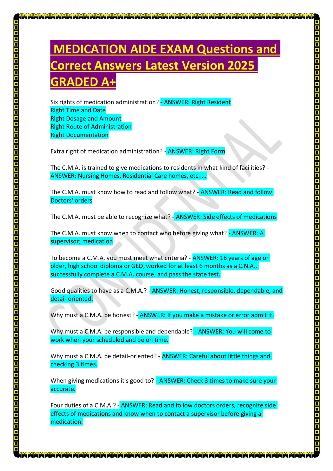 Medication Aide Exam Questions and Answers: A Comprehensive Guide for ...