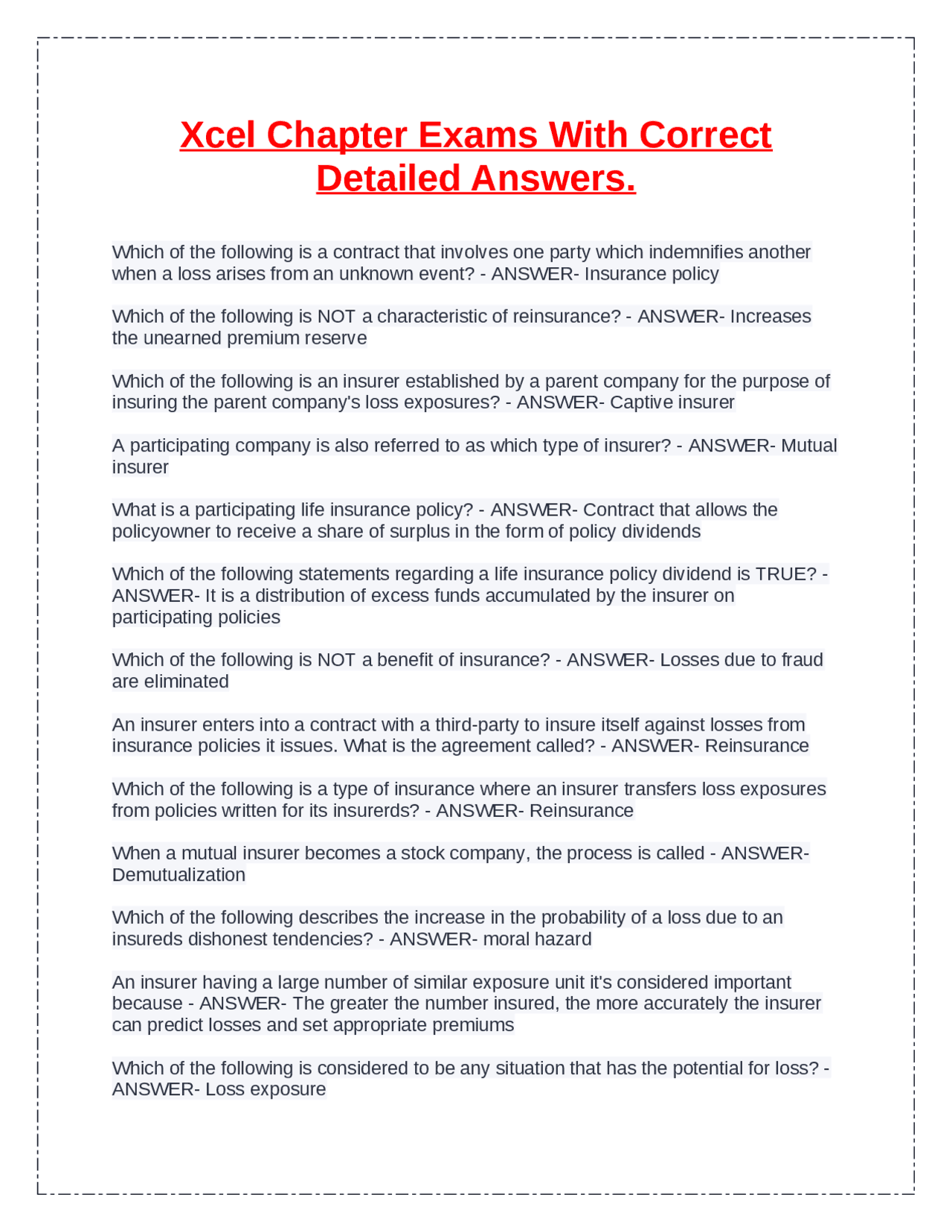 Xcel Chapter Exams With Correct Detailed Answers. | Exams Advanced ...