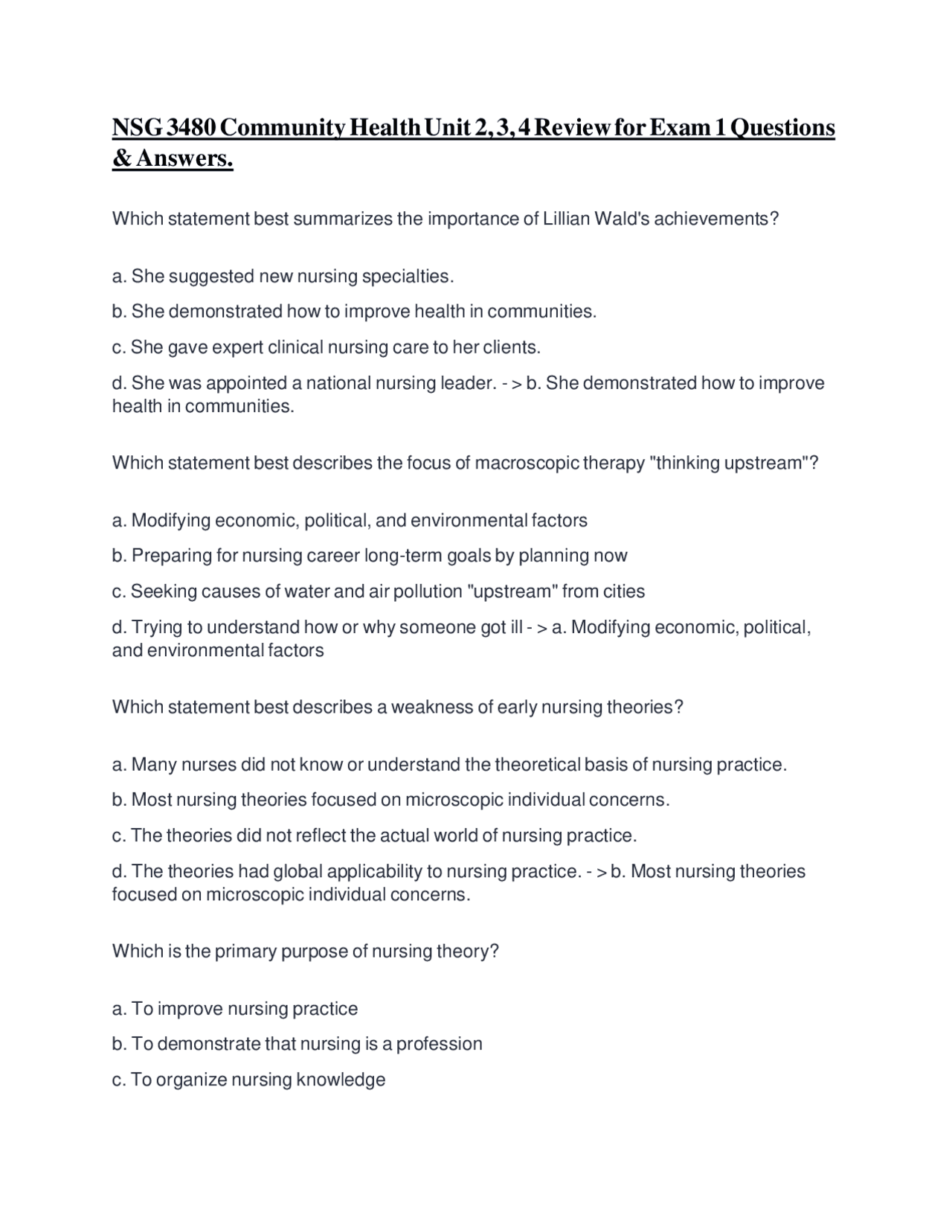 NSG 3480 Community Health Unit 2, 3, 4 Review for Exam 1 Questions ...