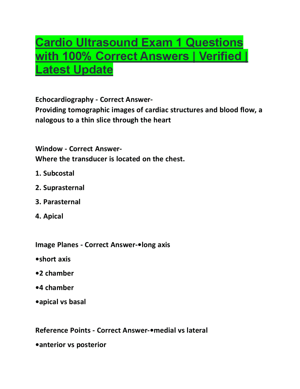 Cardio Ultrasound Exam 1 Questions and Answers: Echocardiography Basics ...