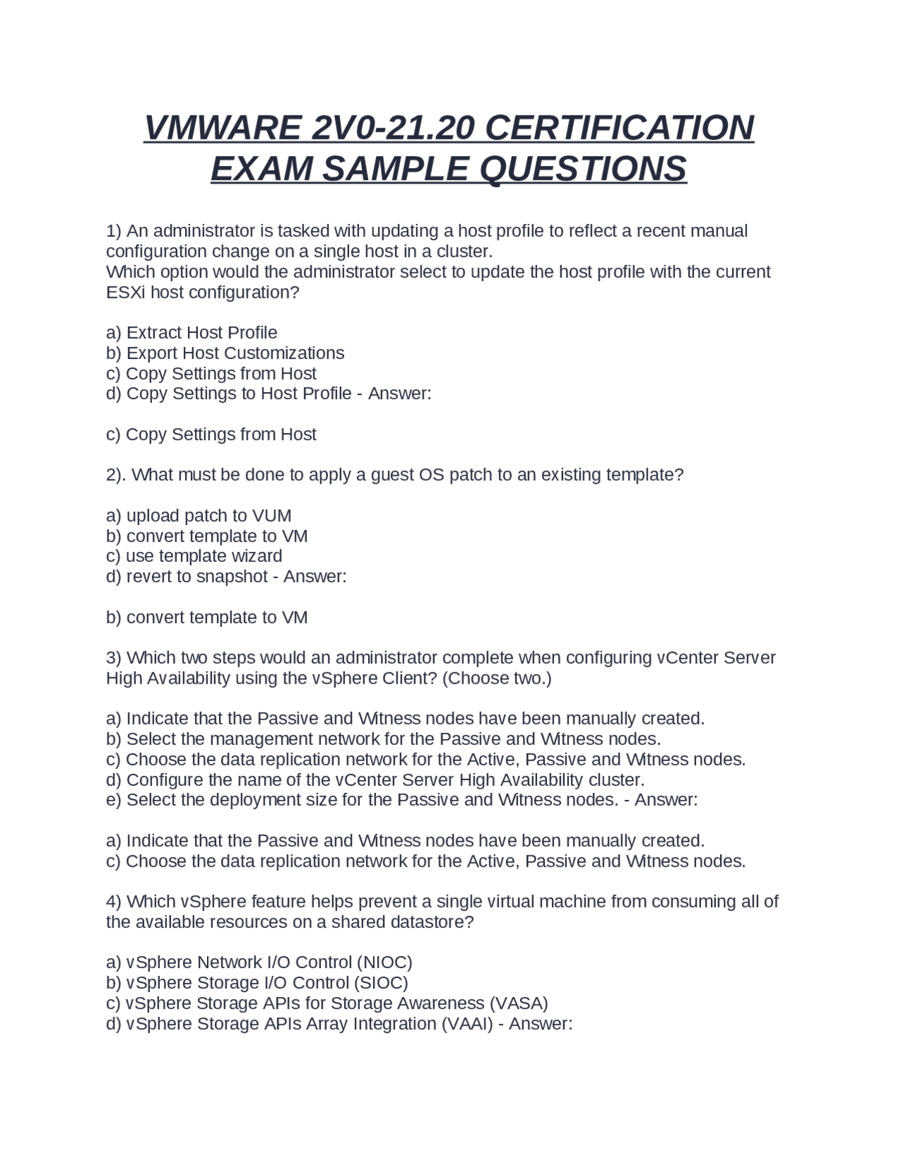 VMware 2V0-21.20 Certification Exam Sample Questions | Exams Advanced ...