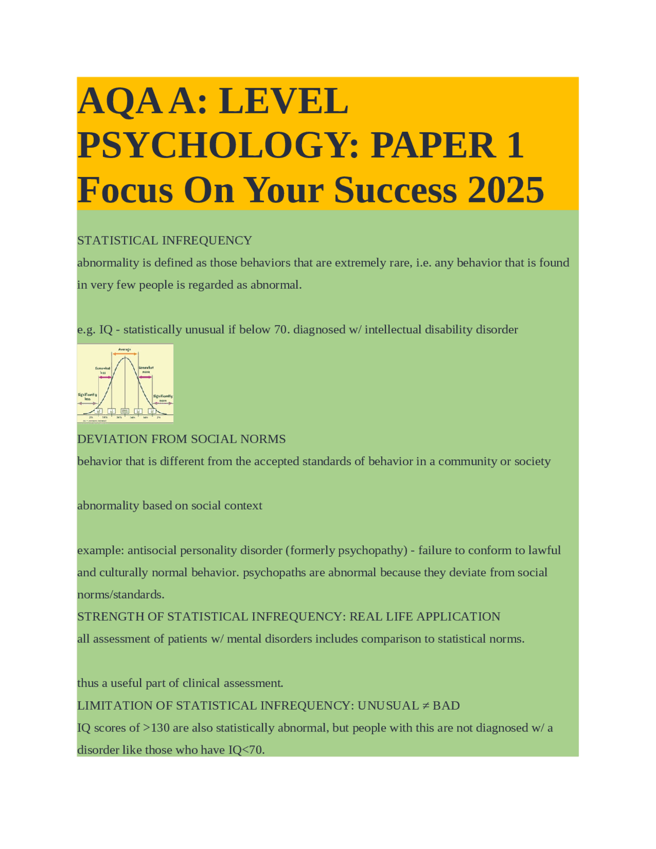 AQA A: LEVEL PSYCHOLOGY: PAPER 1 Focus On Your Success 2025 | Exams ...