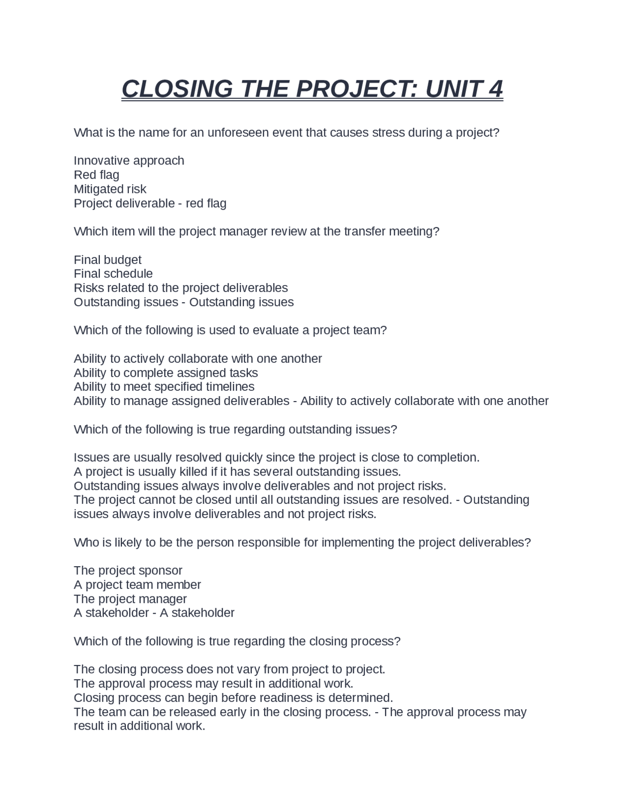 Project Management: Closing the Project - Unit 4 | Exams Advanced ...