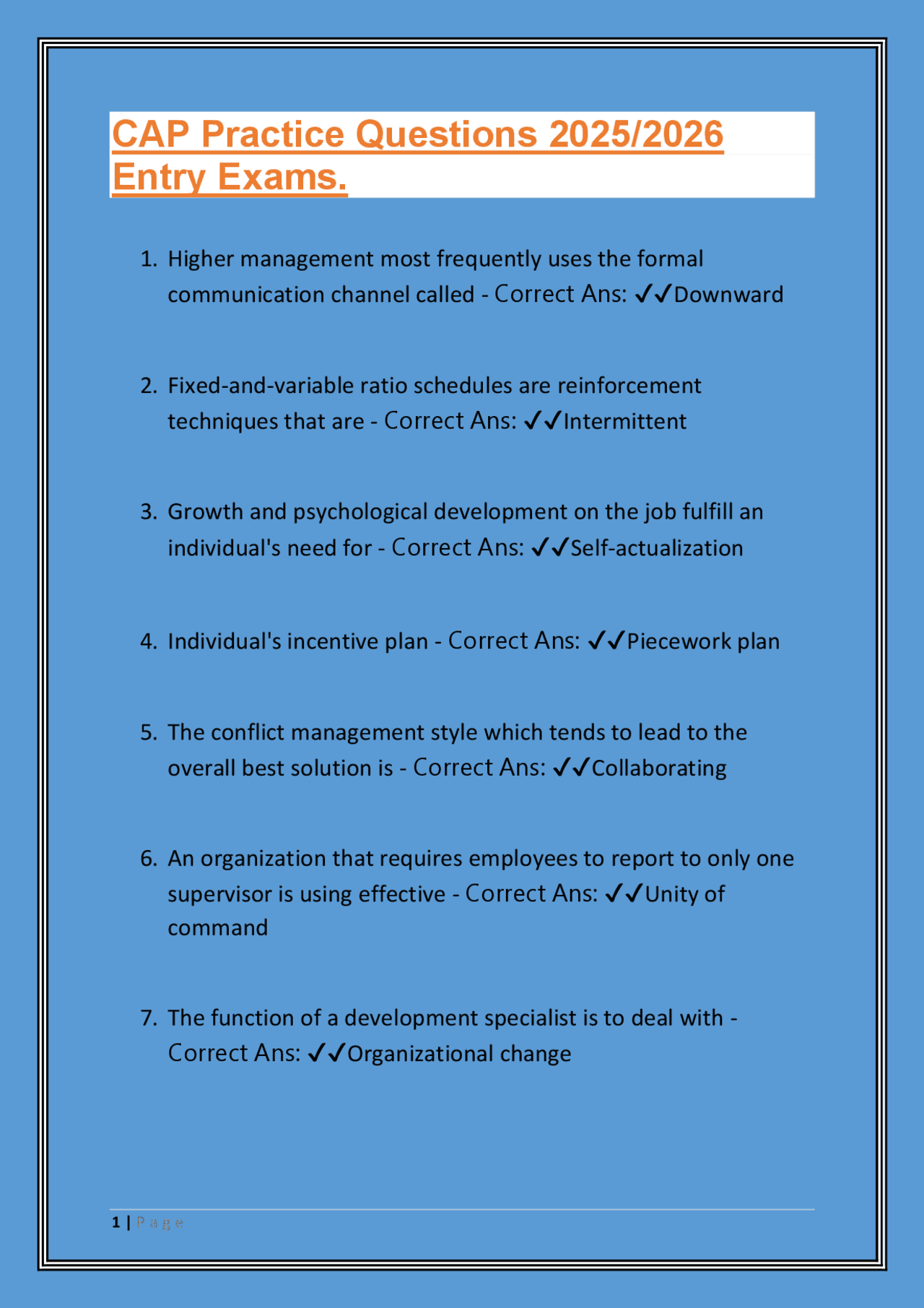 CAP Practice Questions 2025/2026 Entry Exams. | Exams Nursing | Docsity