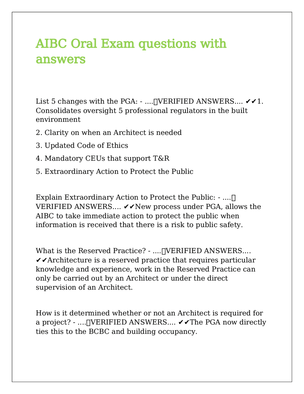 AIBC Oral Exam questions with answers | Exams Architecture | Docsity