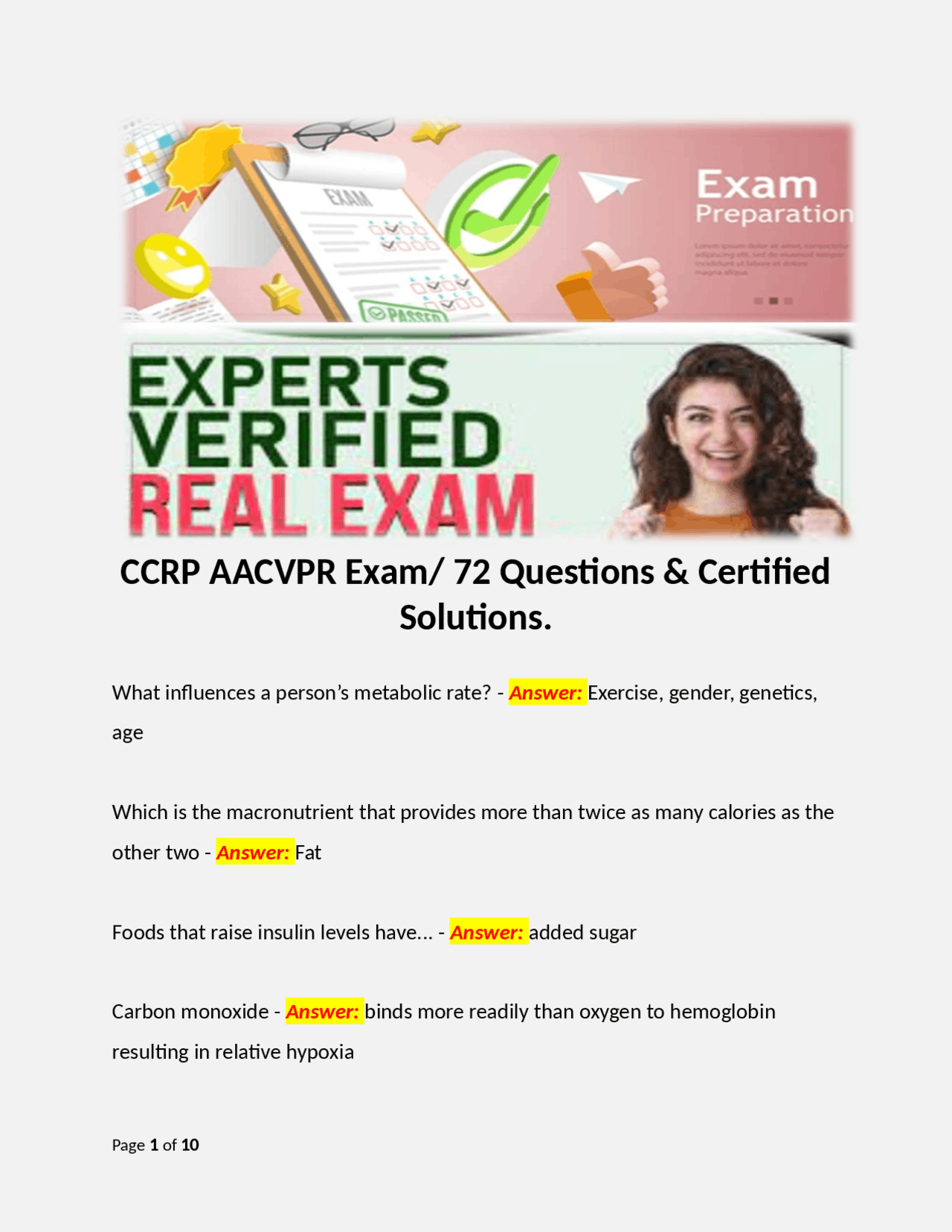 CCRP AACVPR Exam/ 72 Questions & Certified Solutions. | Exams ...