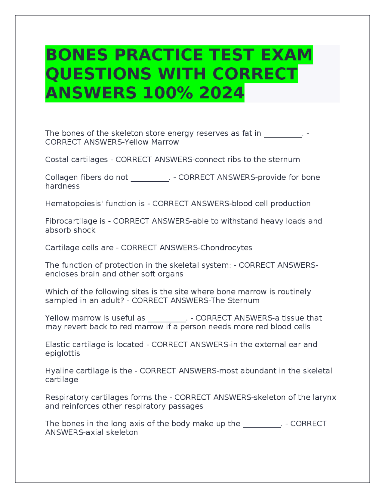 BONES PRACTICE TEST EXAM QUESTIONS WITH CORRECT ANSWERS 100% 2024 ...