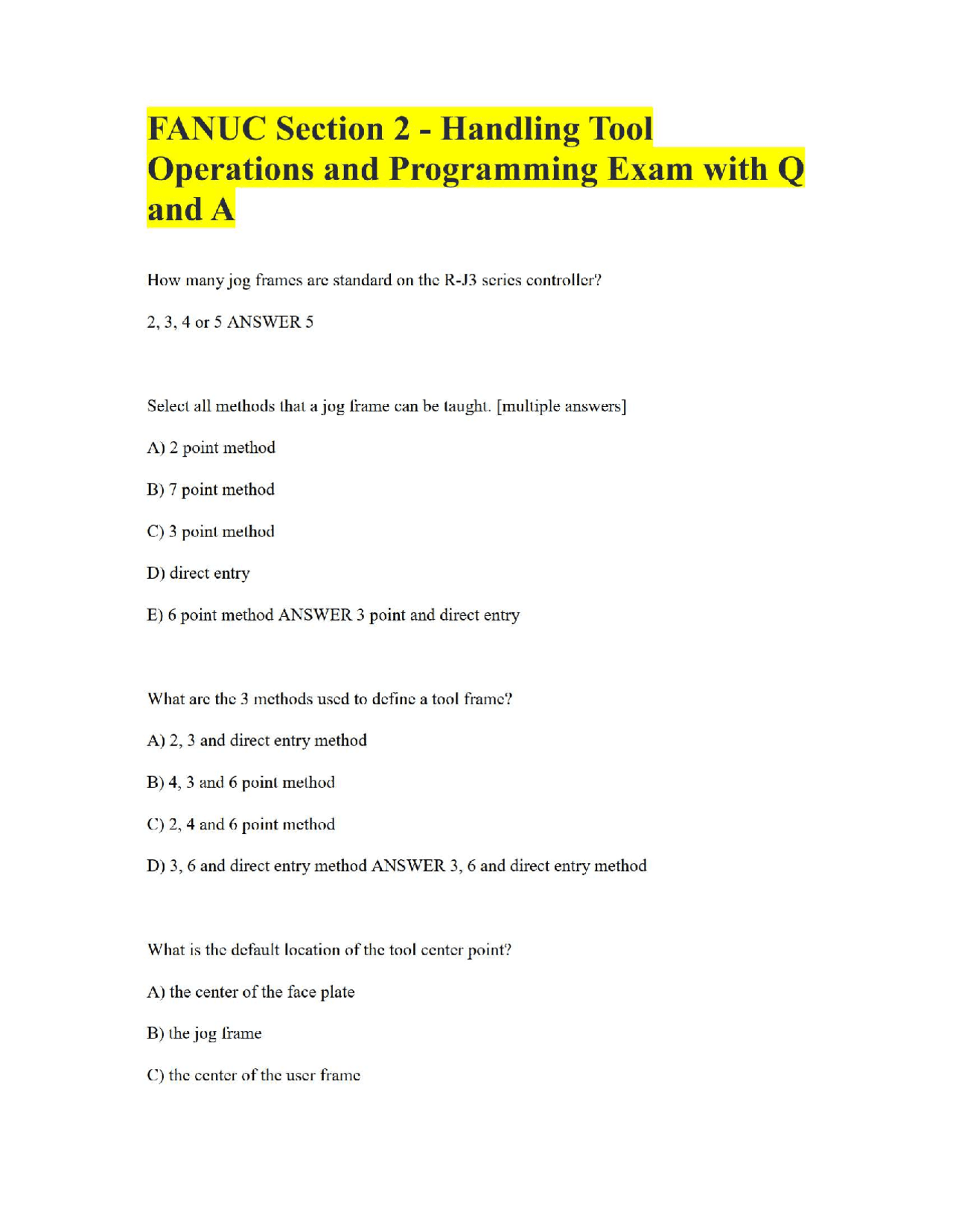 FANUC Section 2 - Handling Tool Operations and Programming Exam with Q and A | Exams Engineering ...