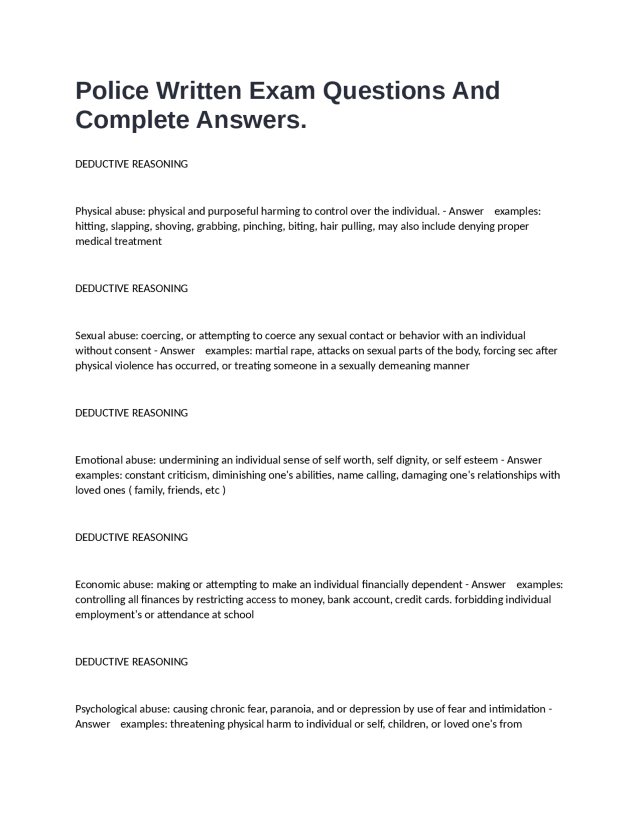 Police Written Exam Questions And Complete Answers. | Exams Securities ...