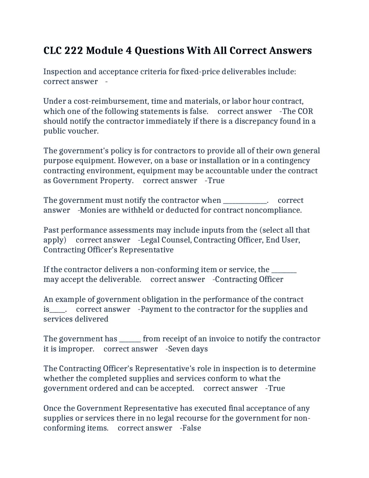 CLC 222 Module 4 Questions With All Correct Answers | Exams Public ...