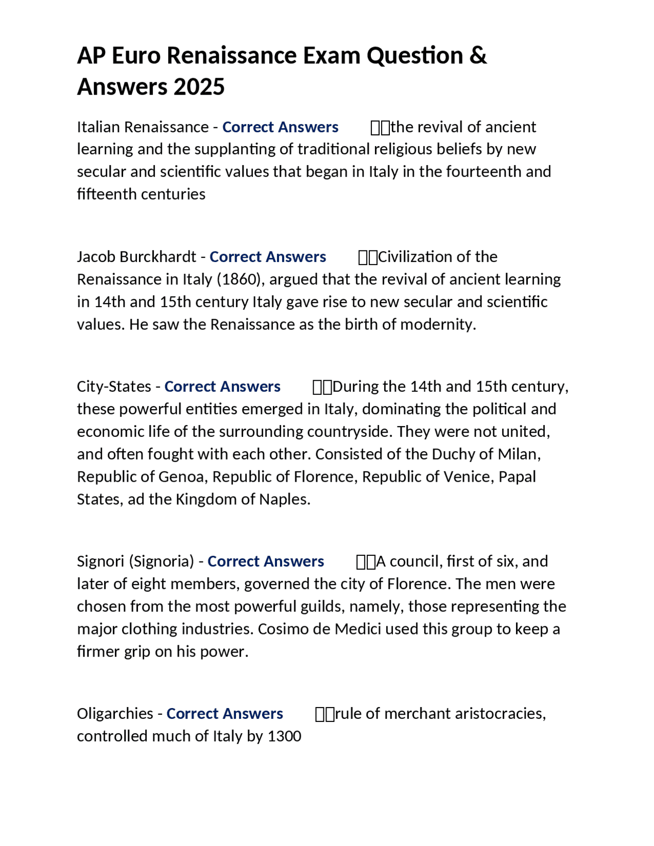 AP Euro Renaissance Exam Question & Answers 2025 | Exams Nursing | Docsity