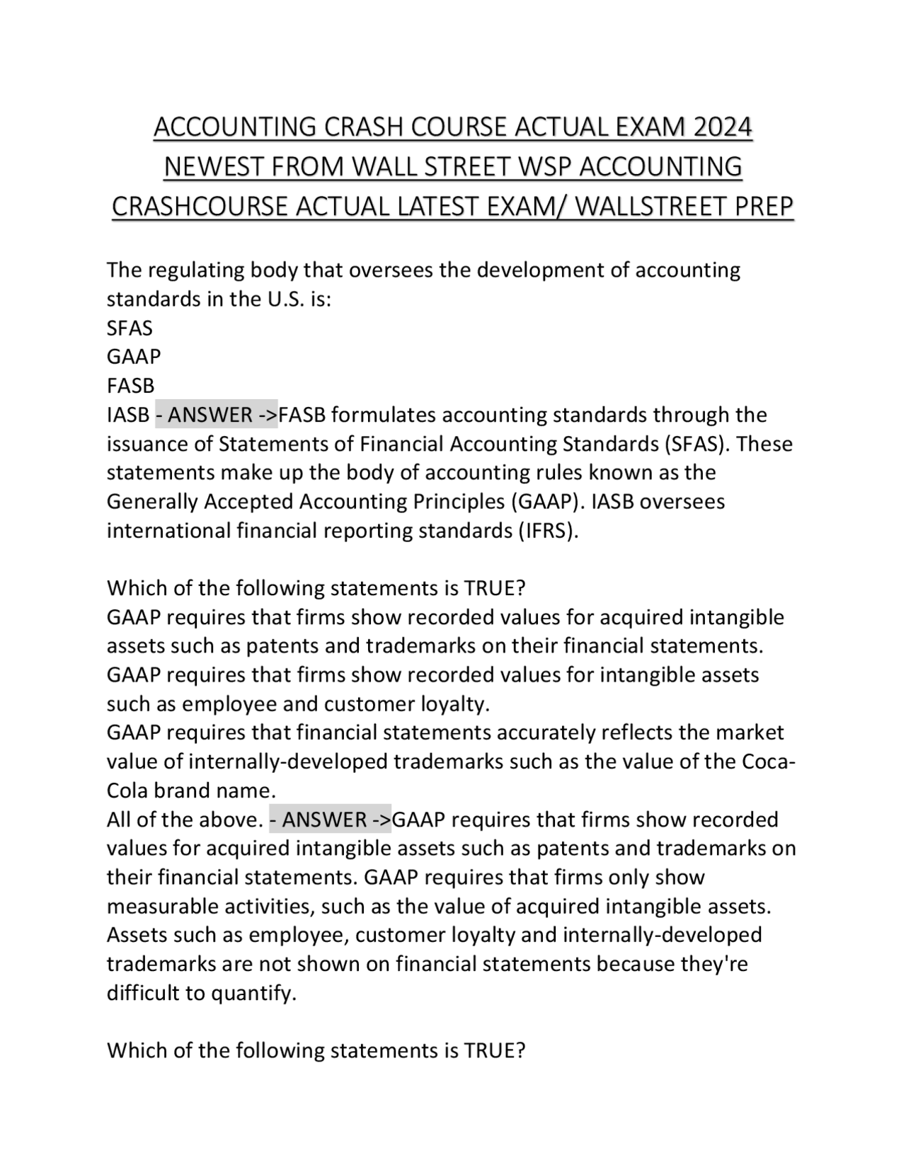 ACCOUNTING CRASH COURSE ACTUAL EXAM 2024 NEWEST FROM WALL STREET WSP ...