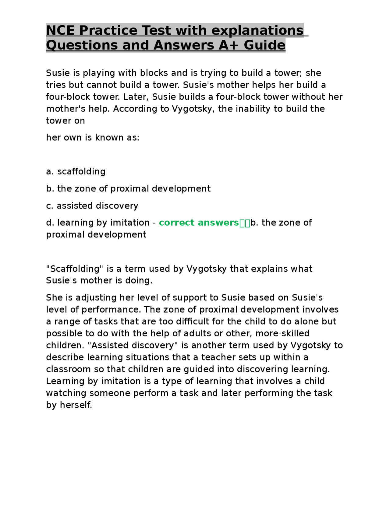 NCE Practice Test with explanations Questions and Answers A+ Guide ...