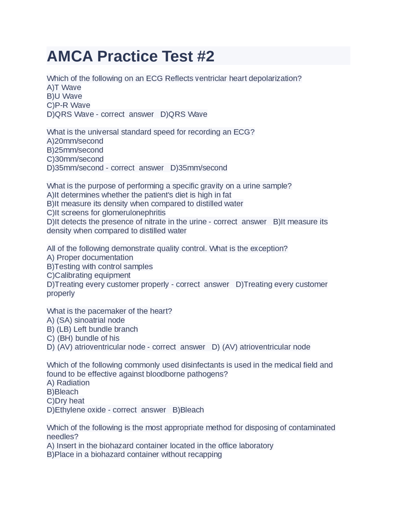 AMCA Practice Test questions and answers verified 2025 | Exams Nursing ...