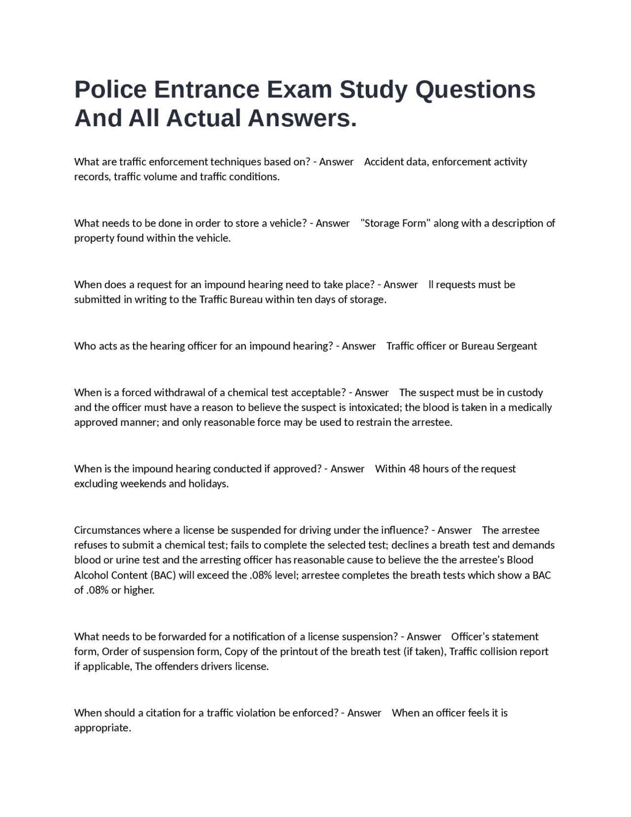 Police Entrance Exam Study Questions And All Actual Answers. | Exams ...