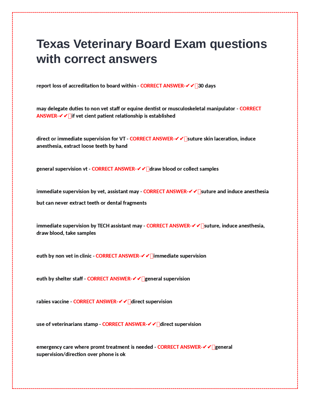 Texas Veterinary Board Exam questions with correct answers. | Exams ...