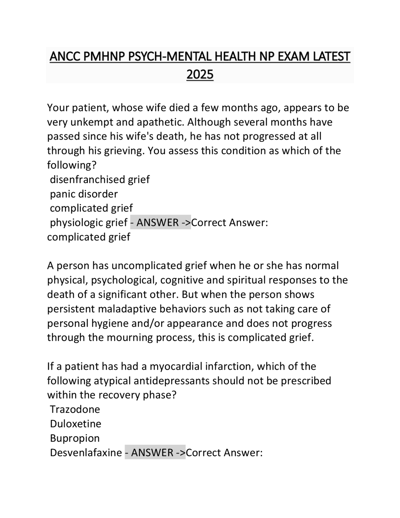 ANCC PMHNP PSYCH-MENTAL HEALTH NP EXAM LATEST 2025 | Exams Nursing ...