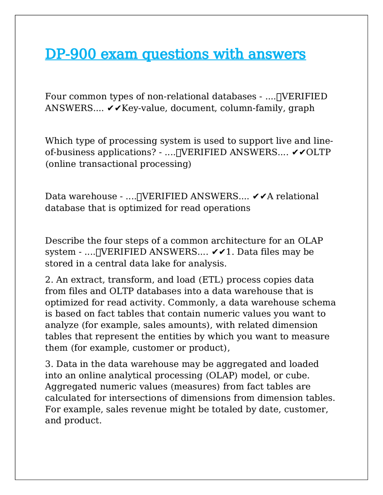 DP-900 exam questions with answers | Exams Database Programming | Docsity