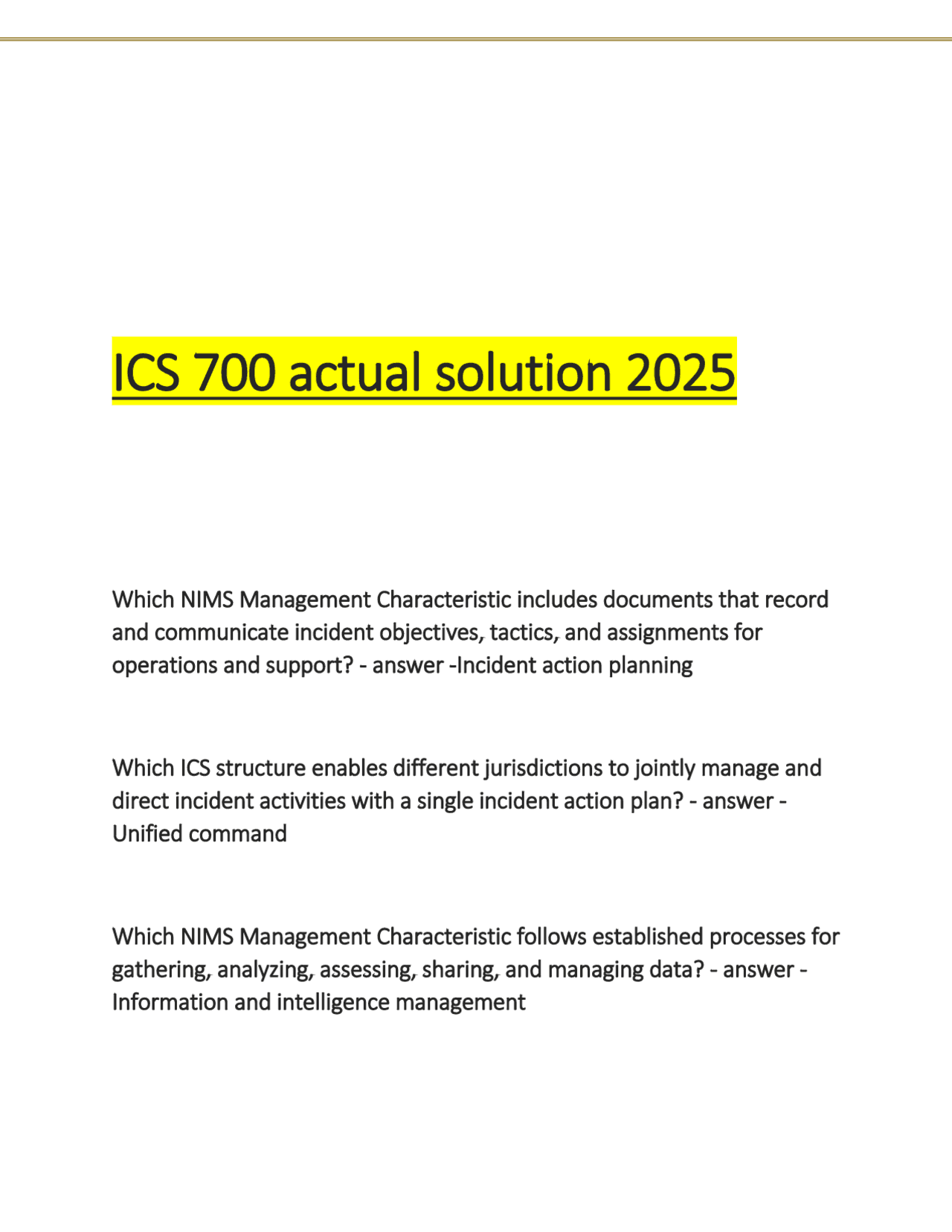 ICS 700 actual solution 2025 .pdf | Exams Nursing | Docsity