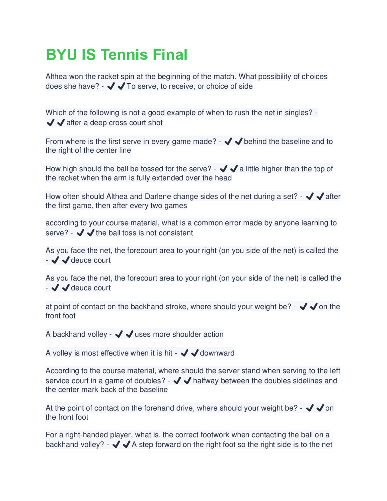 BYU IS Tennis Final Exam Latest Update with complete solution | Exams ...
