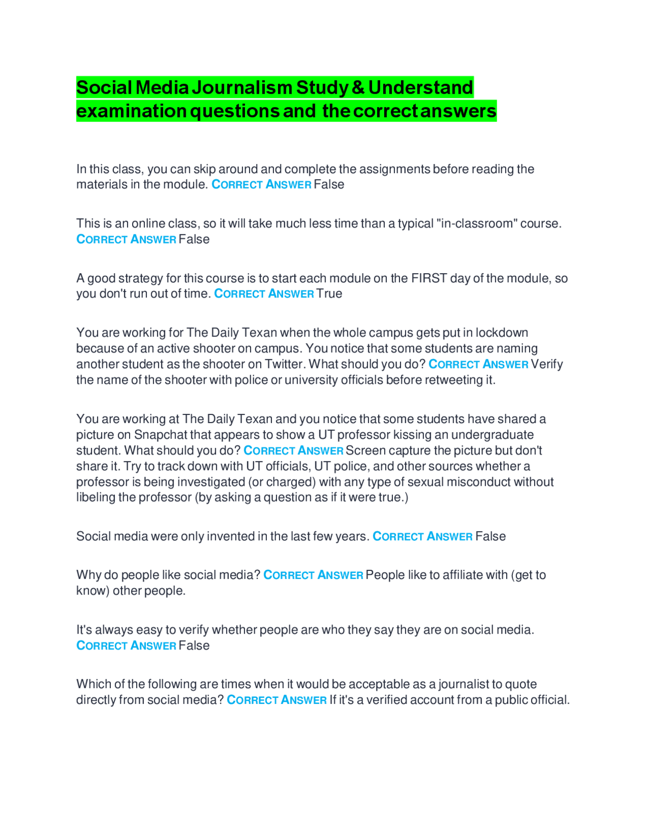 Social Media Journalism Study & Understand examination questions and ...