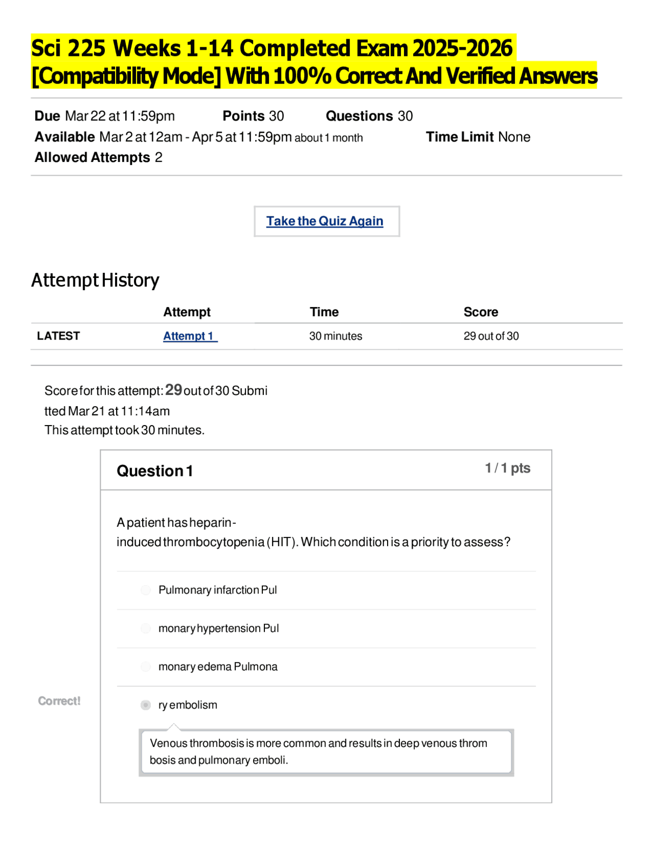 Sci 225 Weeks 1-14 Completed Exam 2025-2026: Multiple Choice Questions ...