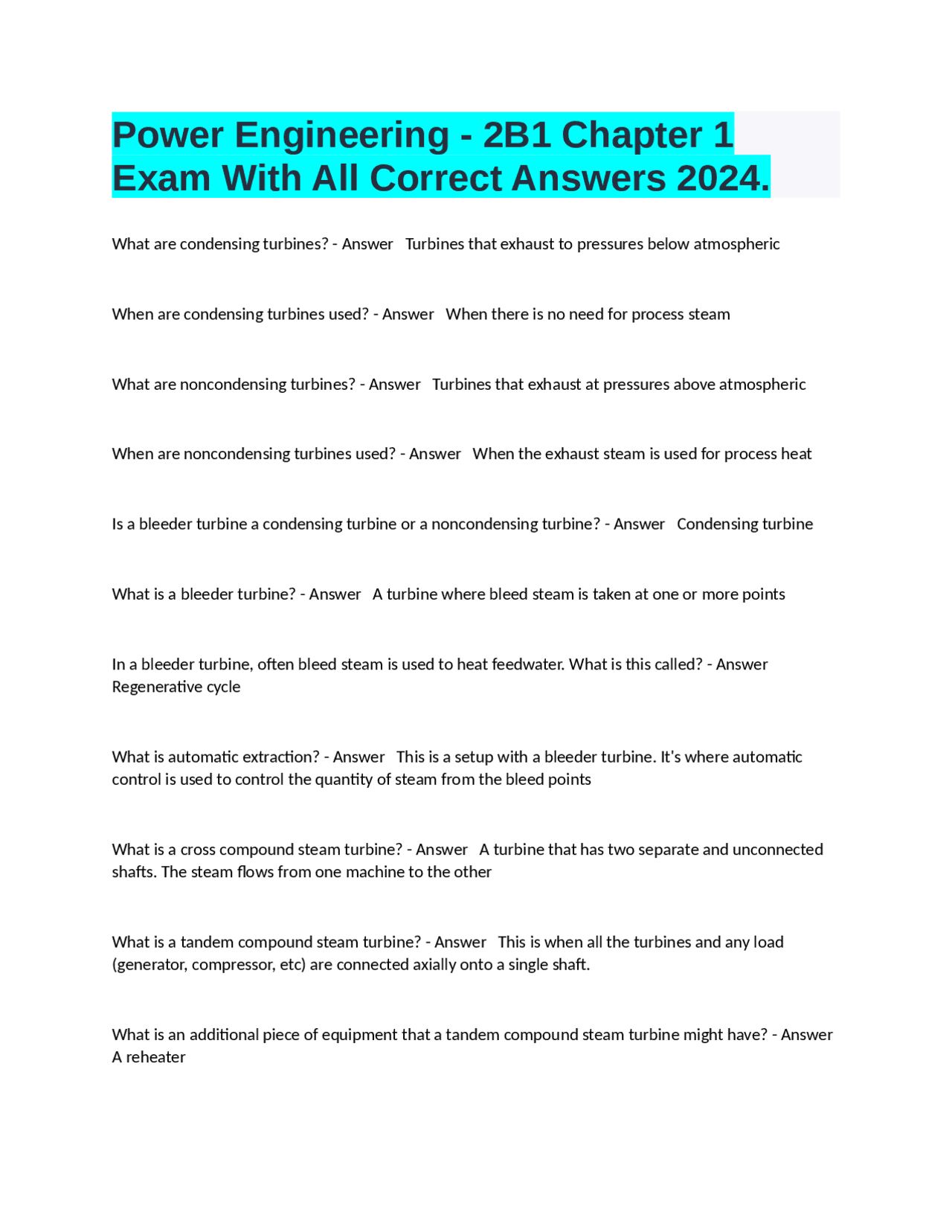 Power Engineering - 2B1 Chapter 1 Exam With All Correct Answers 2024. | Exams Advanced Education ...