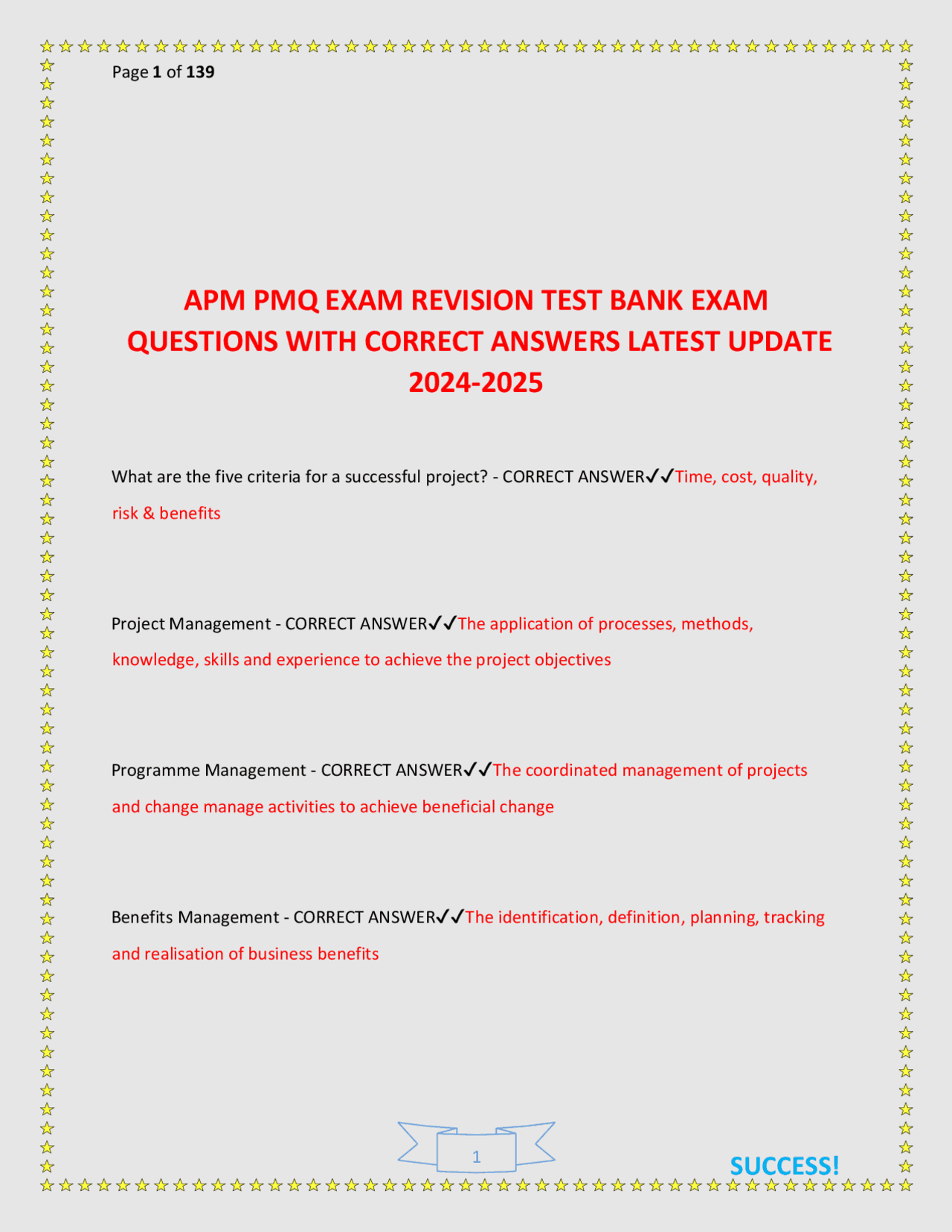 APM PMQ EXAM REVISION TEST BANK EXAM QUESTIONS WITH CORRECT ANSWERS ...