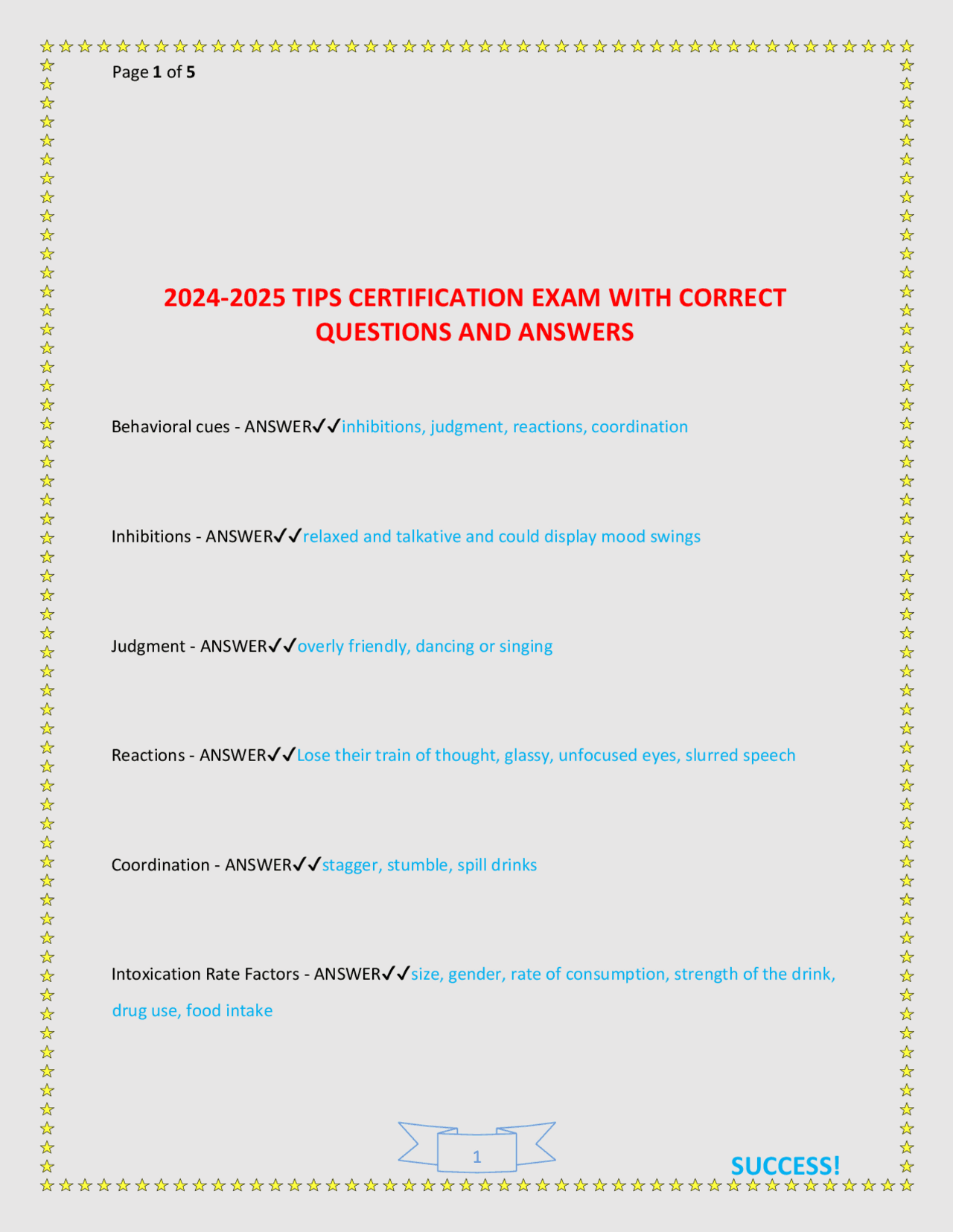 TIPS Certification Exam Questions and Answers: Alcohol Consumption and ...
