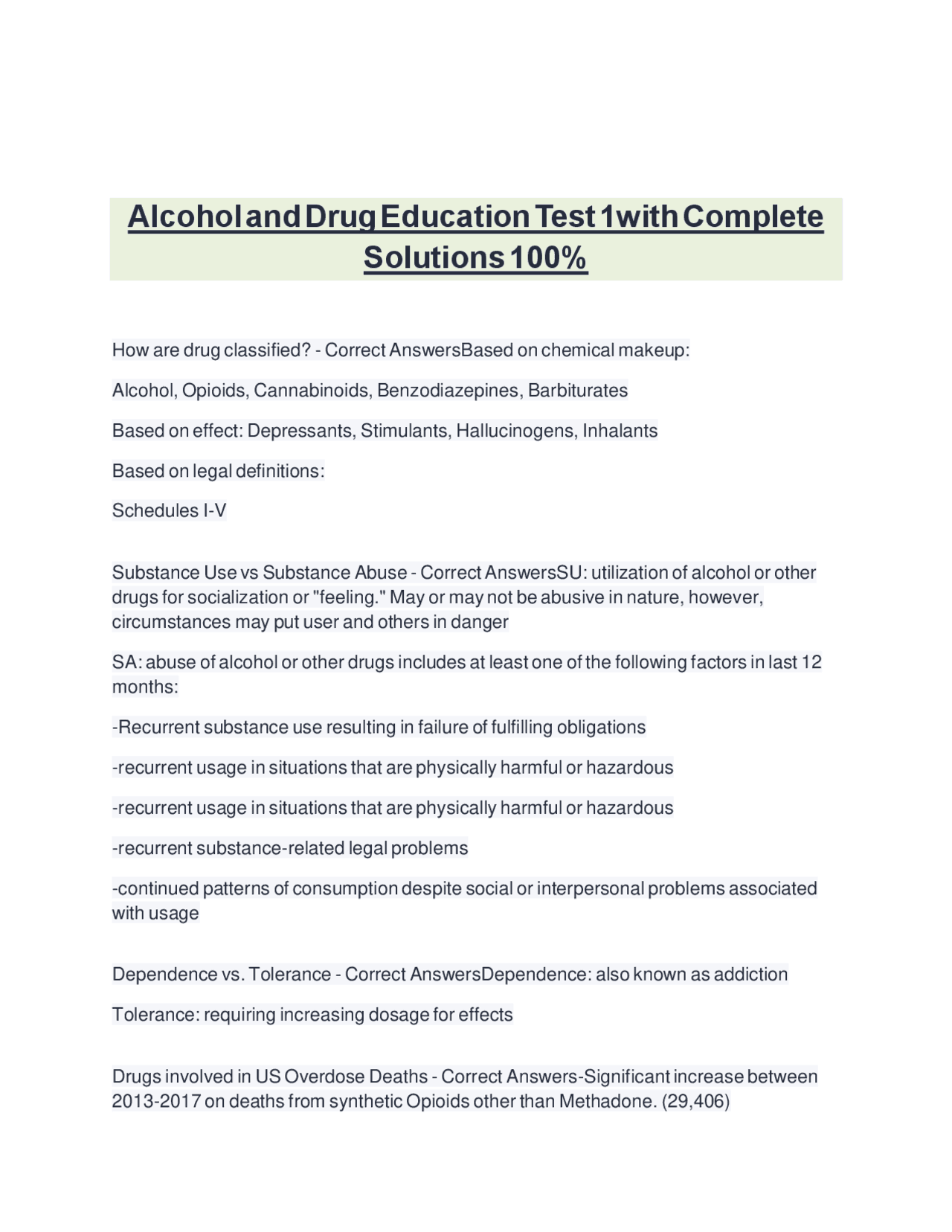 Alcohol and Drug Education Test 1: Comprehensive Study Guide with ...