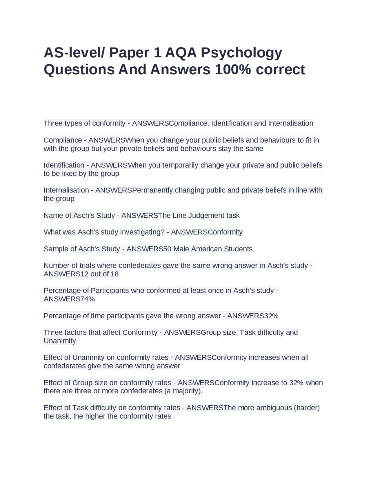 AS-level Psychology: Conformity and Obedience - Questions and Answers ...