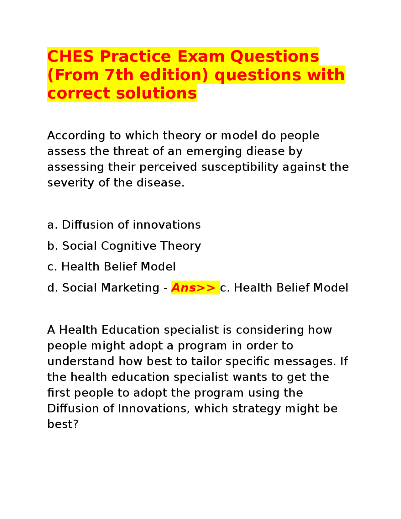 CHES Practice Exam Questions: Health Education and Promotion | Exams ...