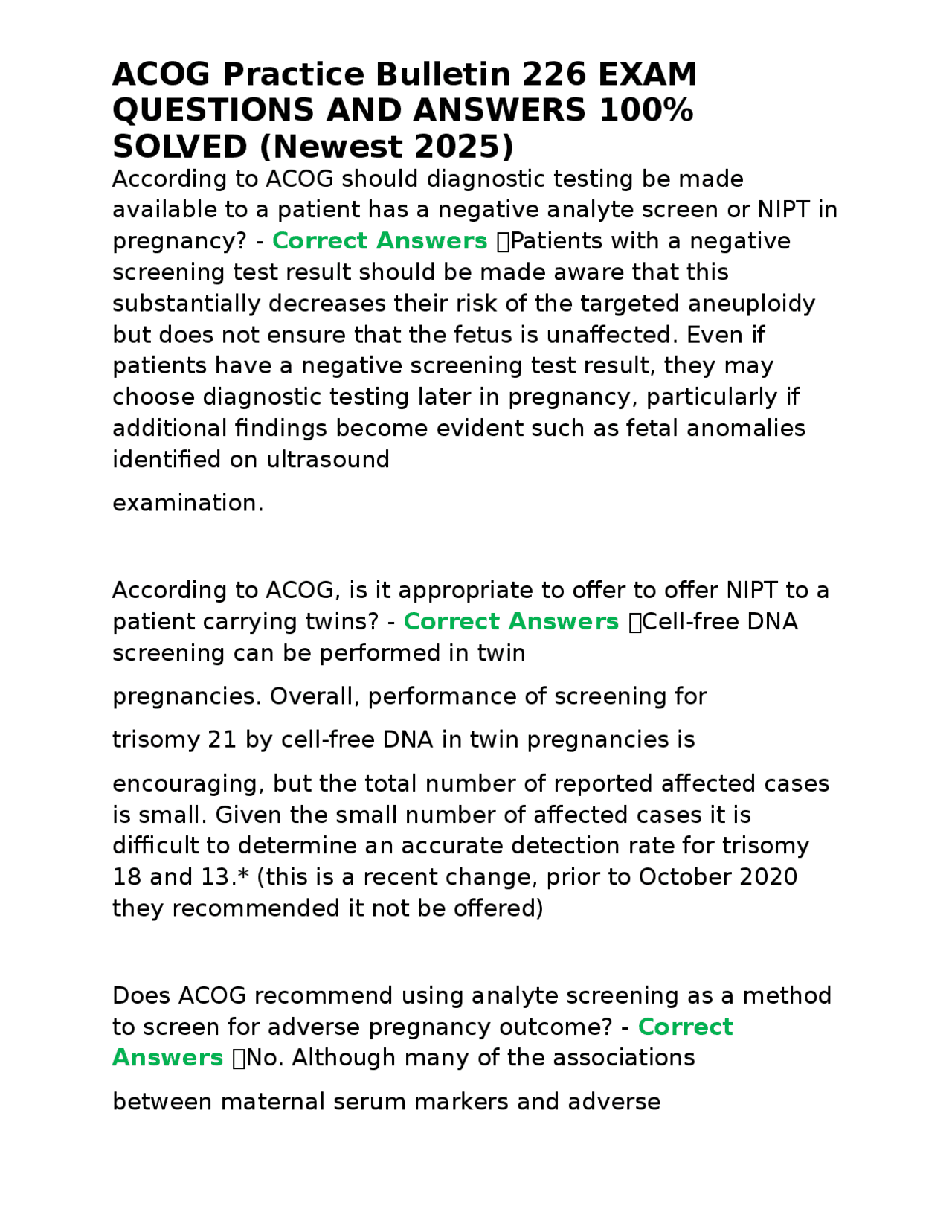 ACOG Practice Bulletin 226 Exam Questions & Answers: A Guide for ...