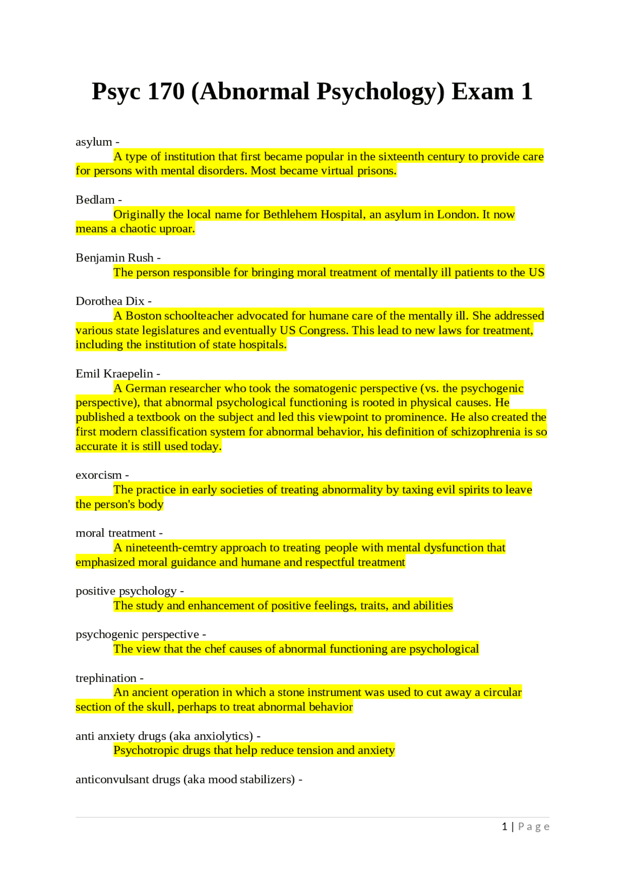 Abnormal Psychology Exam 1: Key Terms and Concepts | Exams Psychology ...