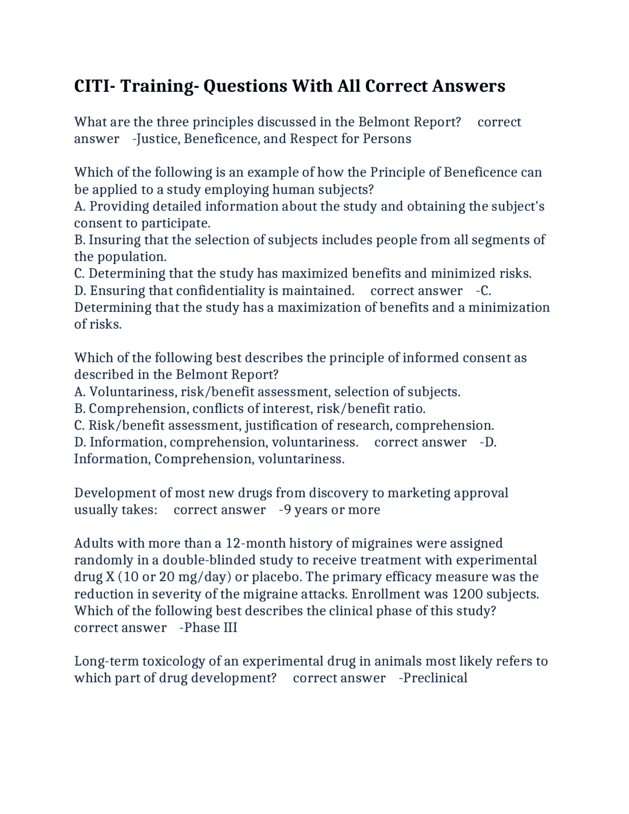 CITI- Training- Questions With All Correct Answers | Exams Public ...