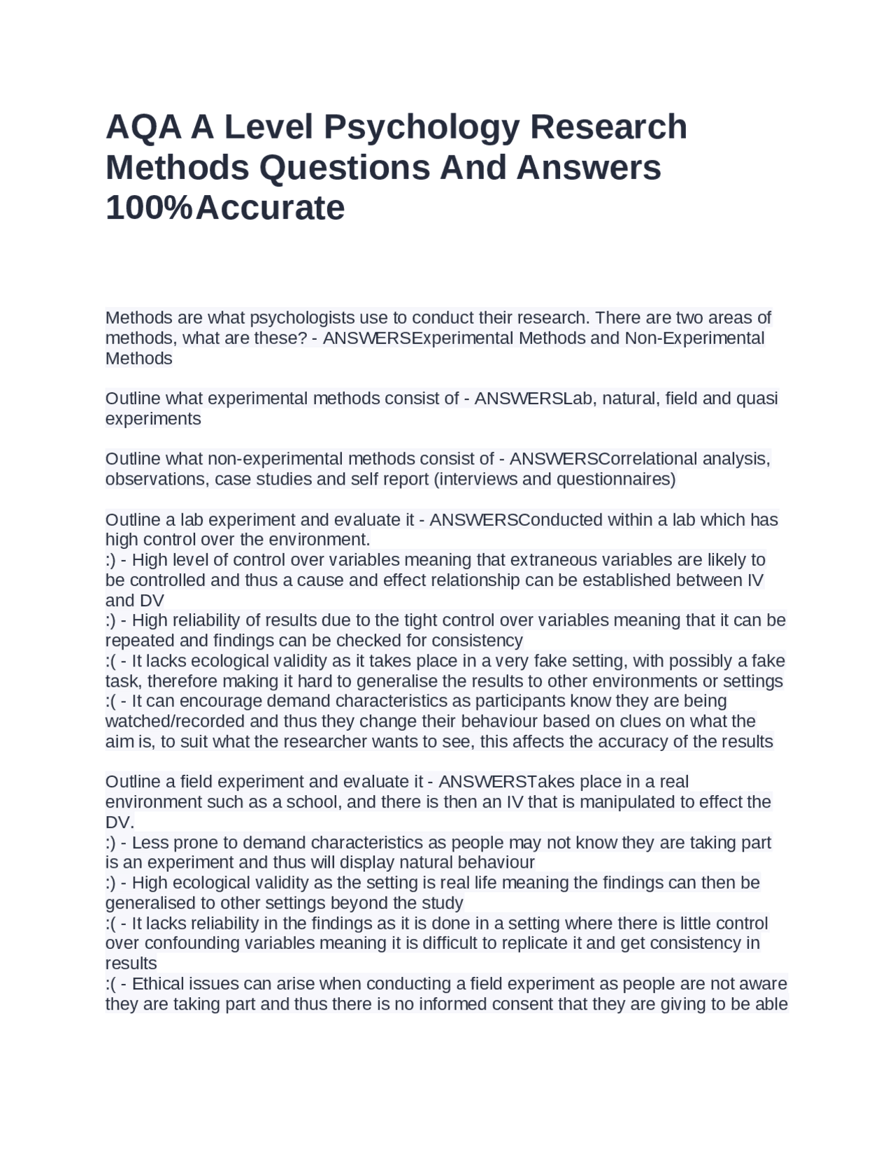 AQA A Level Psychology Research Methods: Questions and Answers | Exams ...