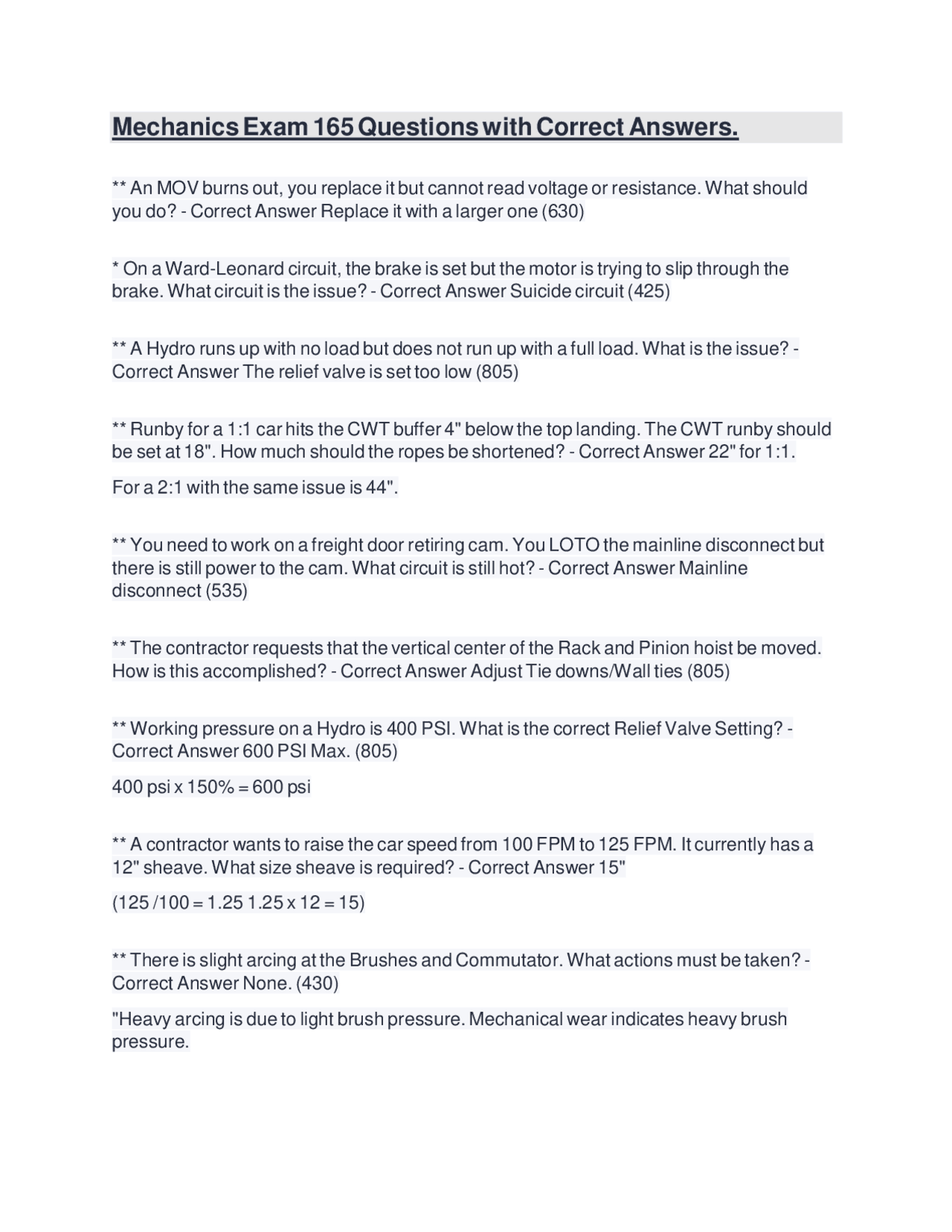 Mechanics Exam: 165 Questions with Correct Answers | Exams Mechanics ...