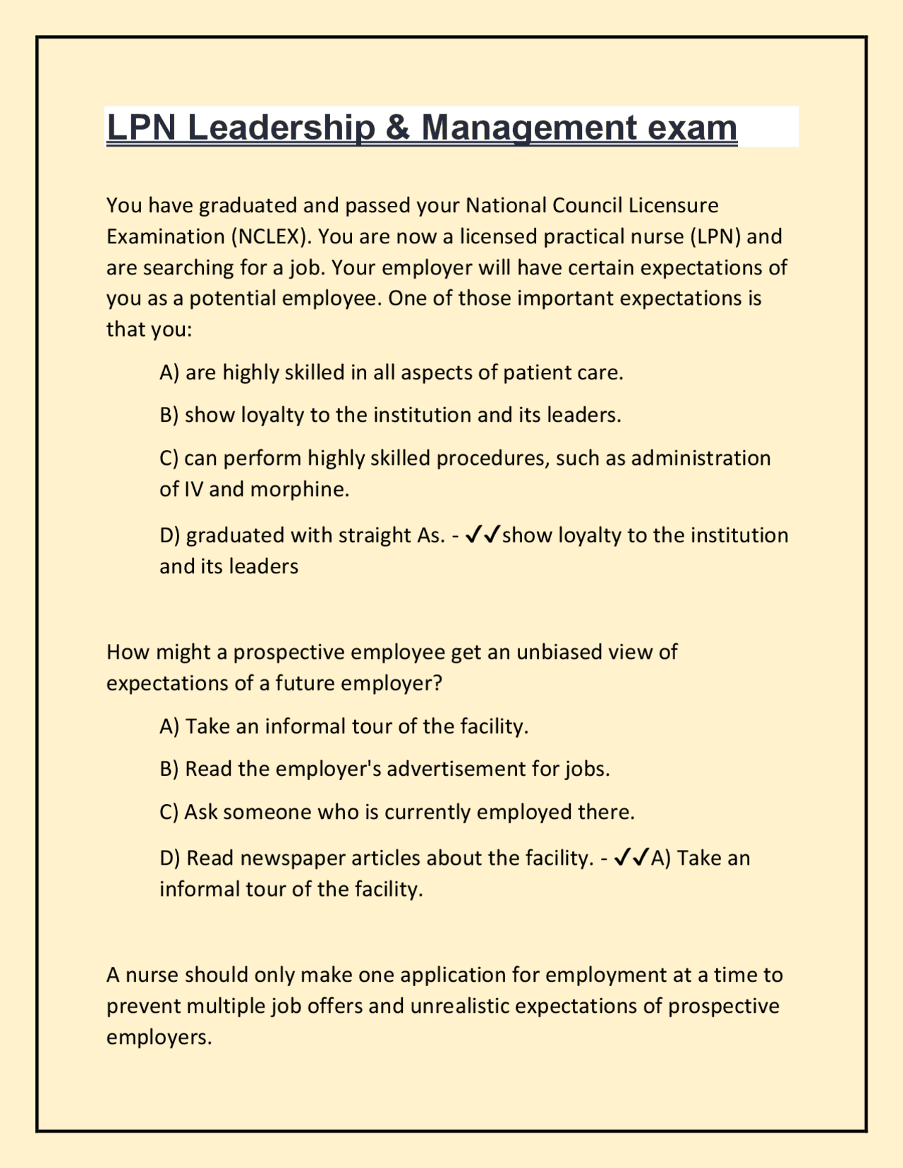 LPN Leadership & Management Exam: A Guide to Job Search and Interview ...