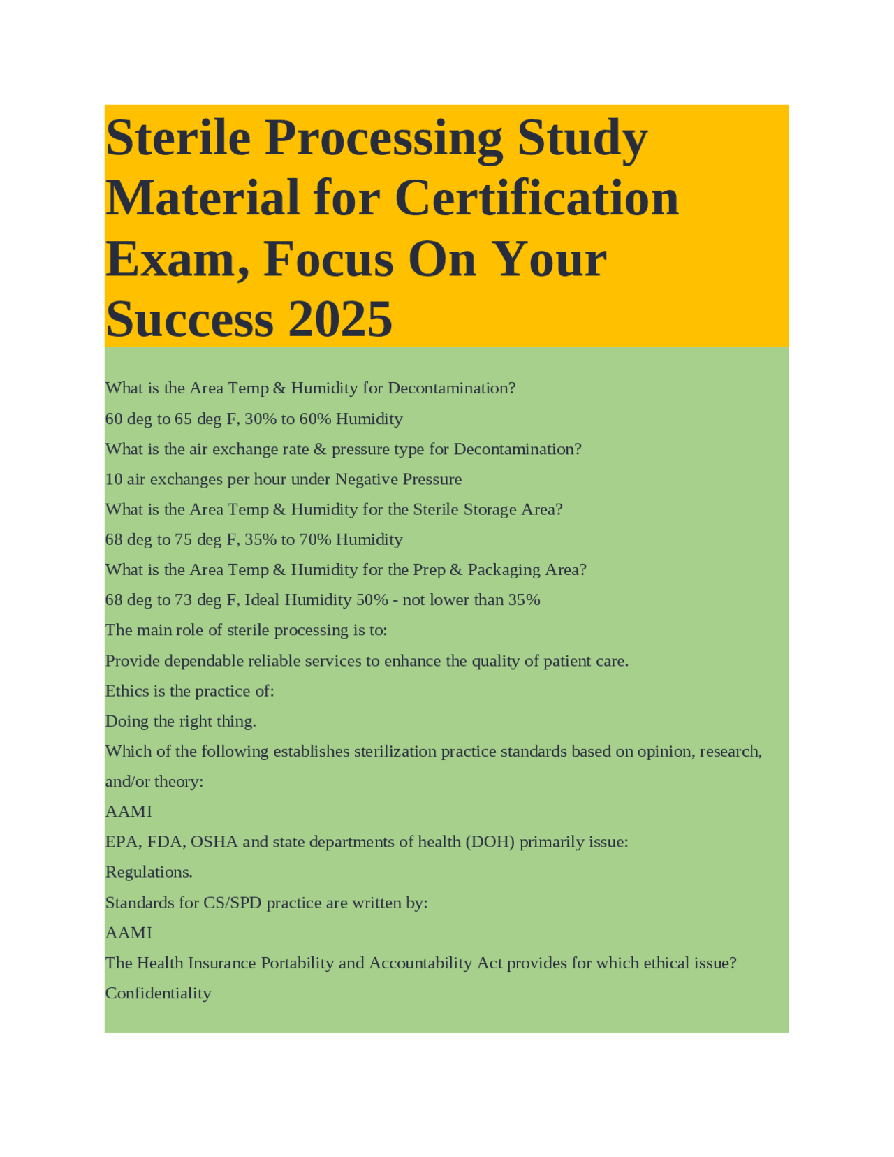 Sterile Processing Study Material for Certification Exam, Focus On Your ...