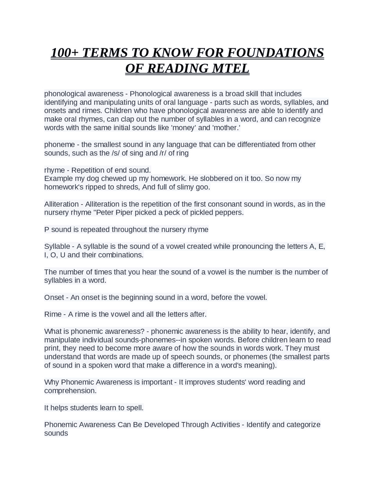 100+ Terms to Know for Foundations of Reading MTEL | Exams Advanced ...