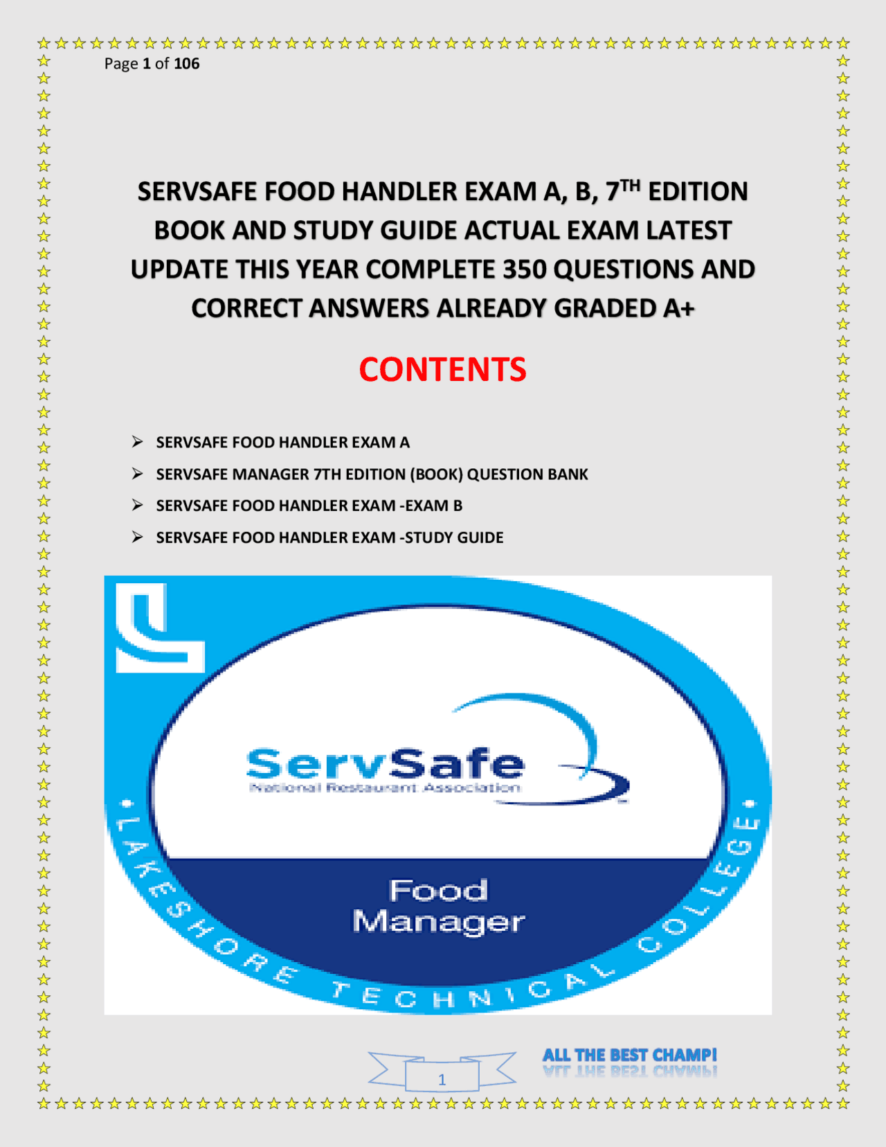 SERVSAFE FOOD HANDLER EXAM A, B, 7TH EDITION BOOK AND STUDY GUIDE ...