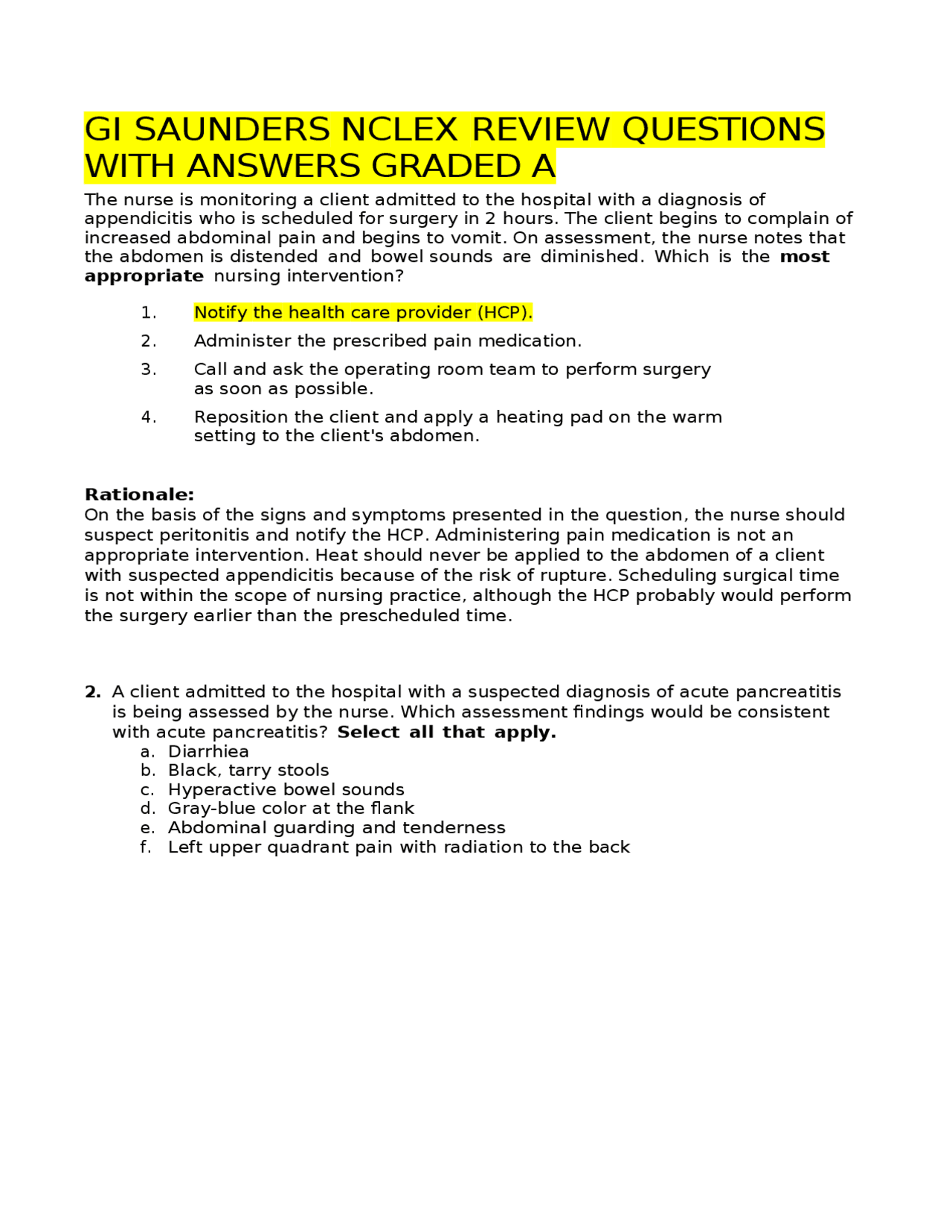 NCLEX Review Questions: Gastrointestinal Disorders | Exams Nursing ...