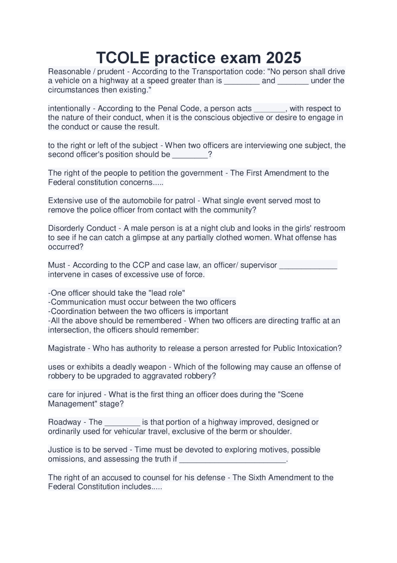 TCOLE Practice Exam 2025: Law Enforcement and Criminal Justice Concepts ...