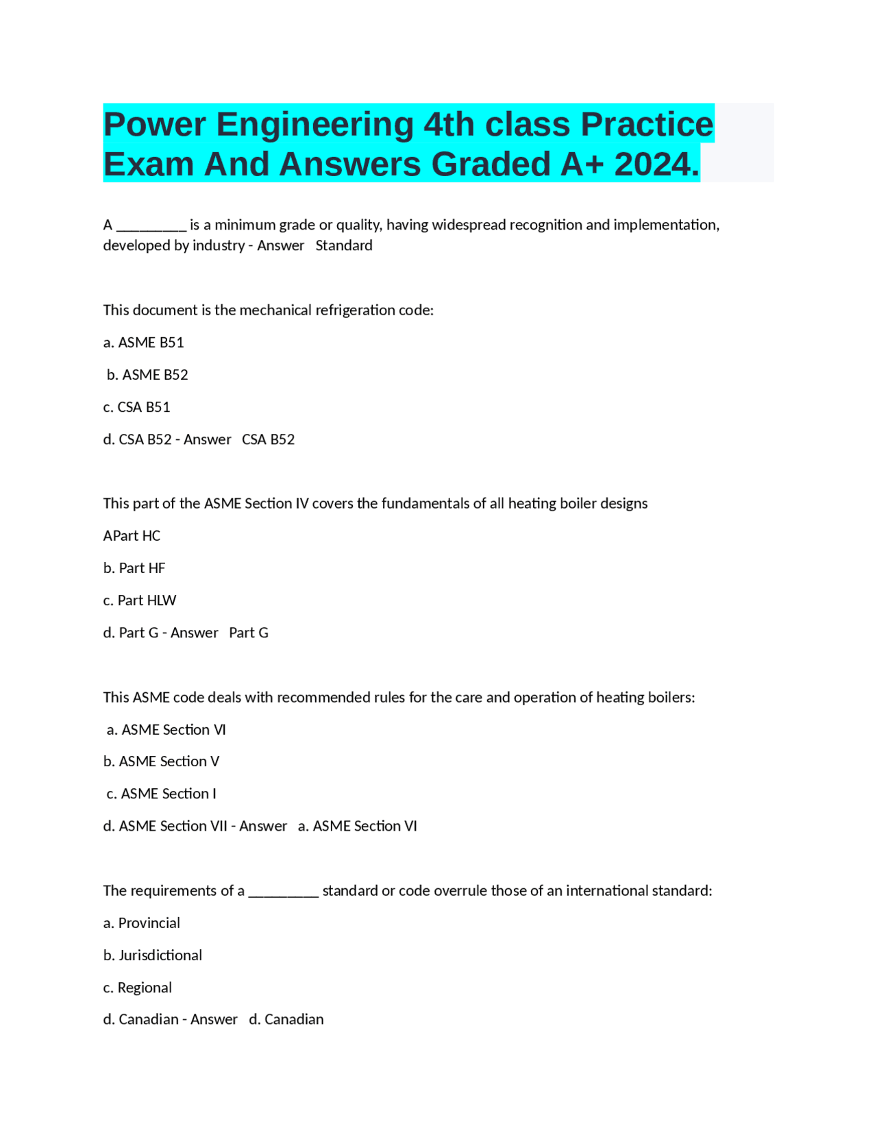 Power Engineering Practice Exam and Answers | Exams Boilers and Welding ...