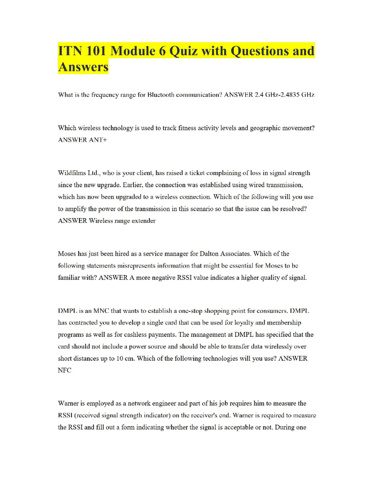 ITN 101 Module 6 Quiz with Questions and Answers | Exams Information ...