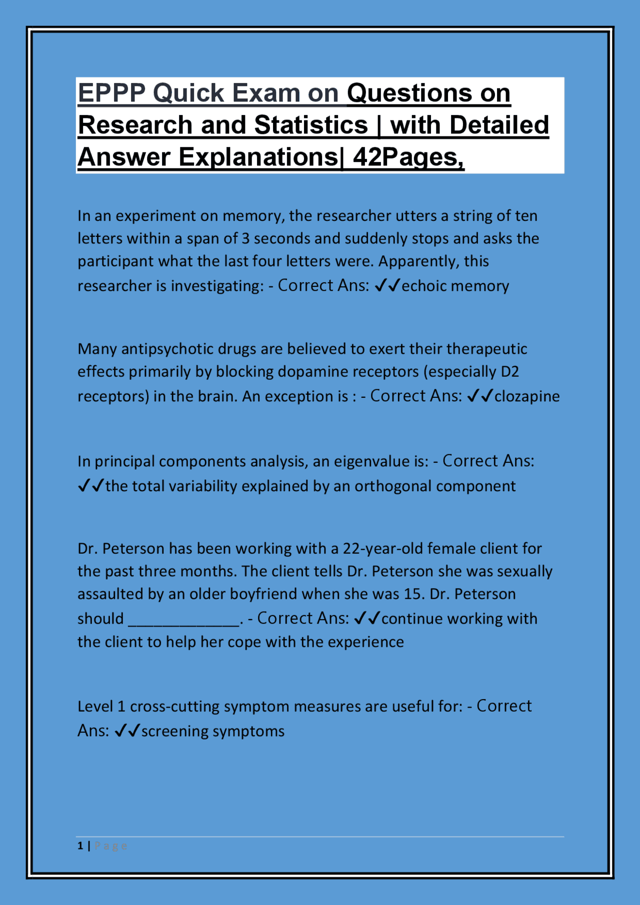 EPPP Quick Exam on Questions on Research and Statistics | with Detailed ...